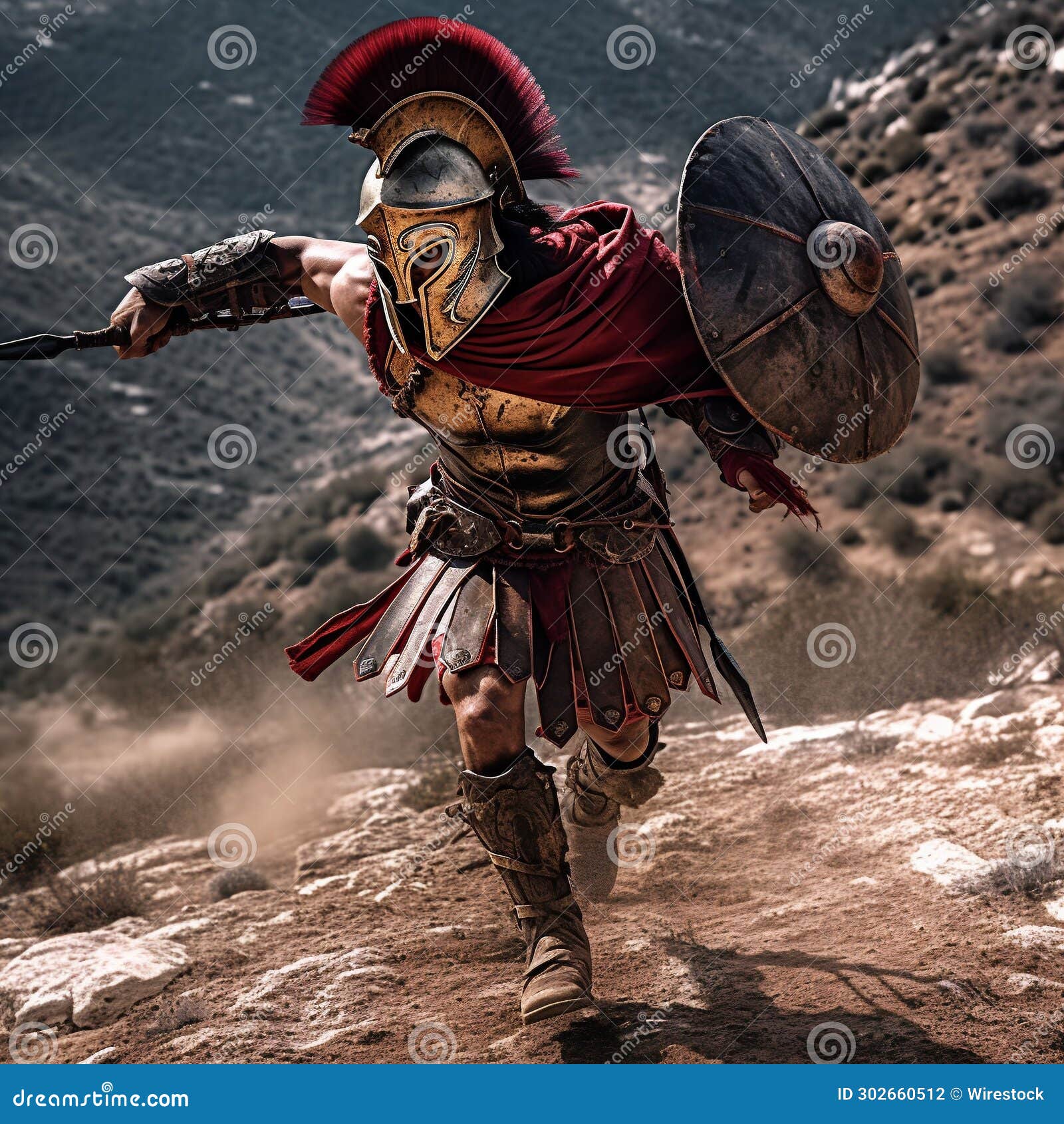 Spartan Warrior Walking Atop a Hill while Wielding a Sword, AI ...