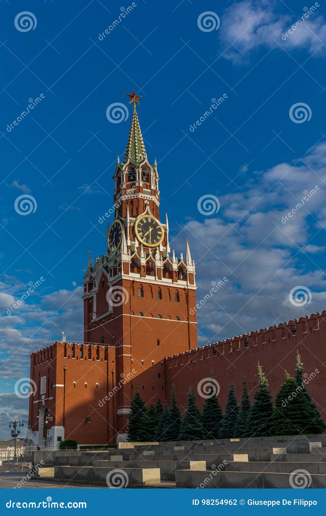 Spasskaya Clock Tower on the Kremlin Walls with the Moon in the Stock ...