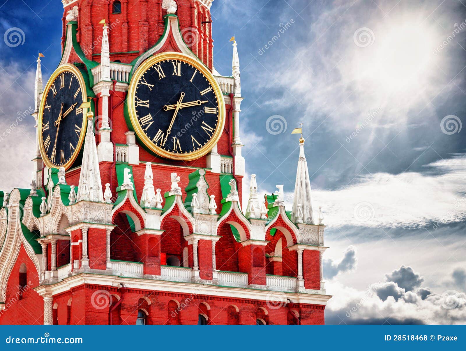 Spasskaya Tower with Clock. Russia, Red Square, Moscow Stock Photo ...