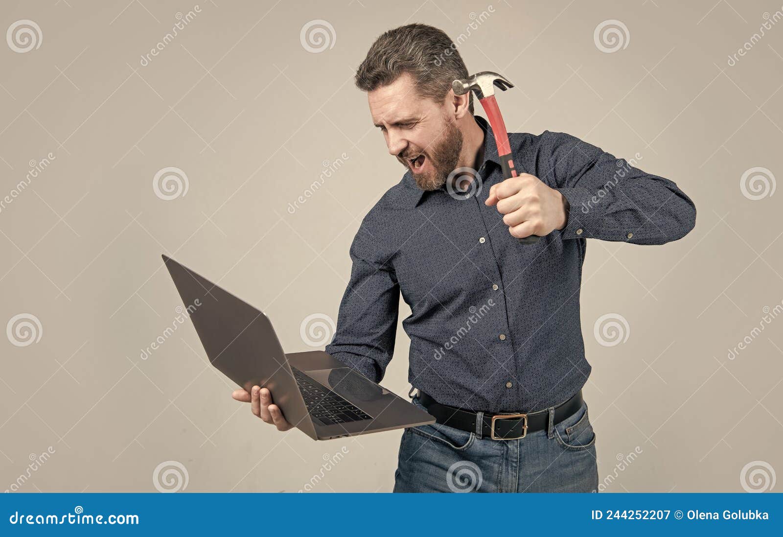 Spate of Cyberattack. Hacker Assaulting Computer with Hammer Stock ...