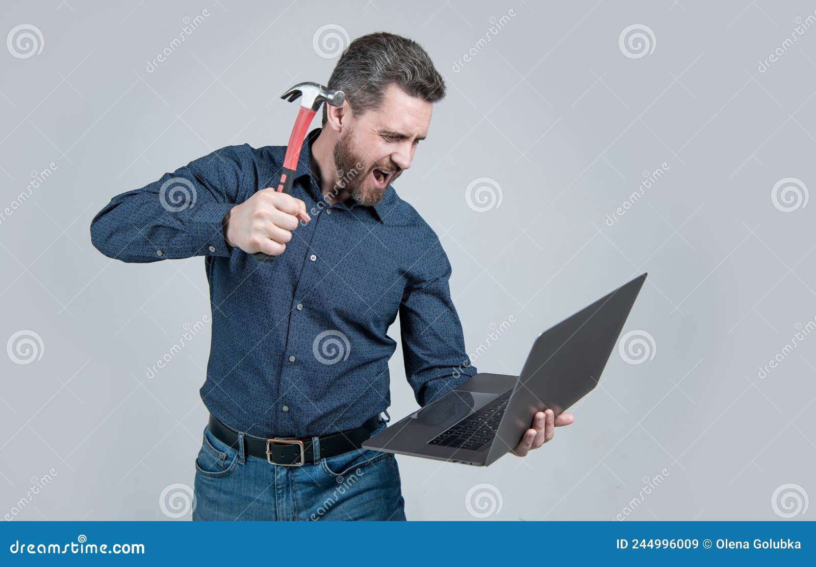 Spate of Cyberattack. Hacker Assaulting Computer with Hammer Stock ...