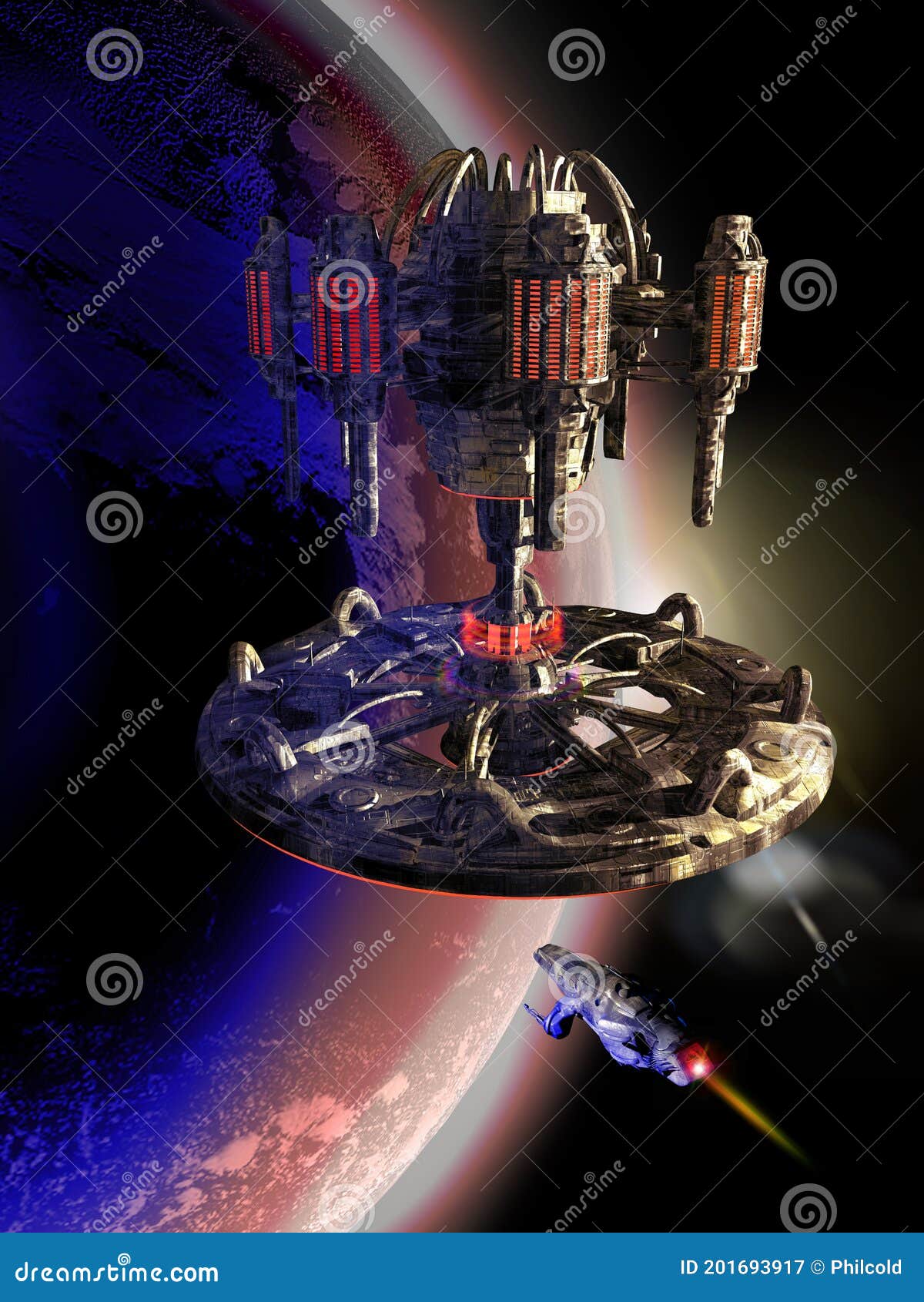 Spatial station stock illustration. Illustration of lightning - 201693917