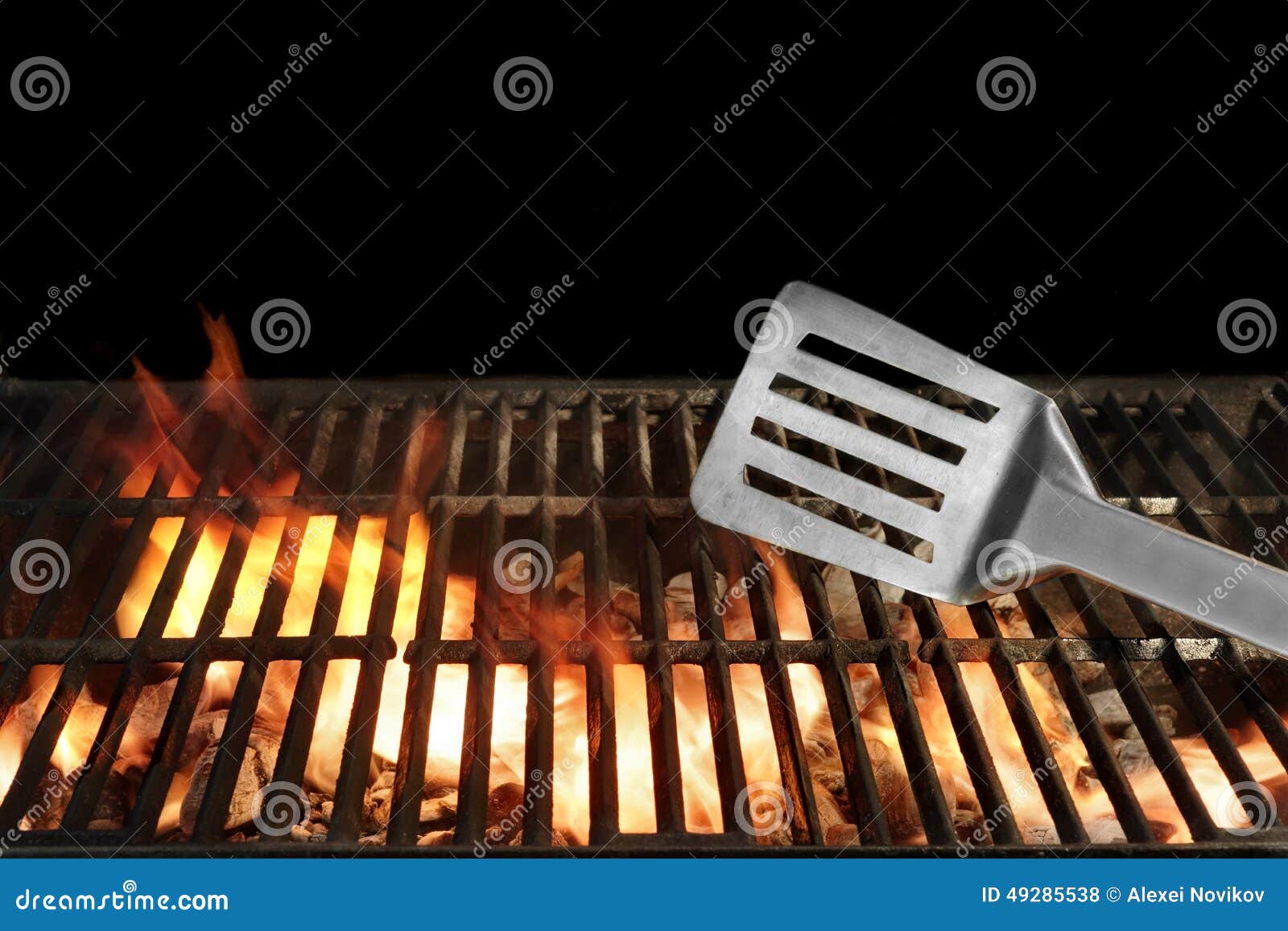 Spatula on the Flaming BBQ Grill Stock Photo - Image of cooking, fire ...