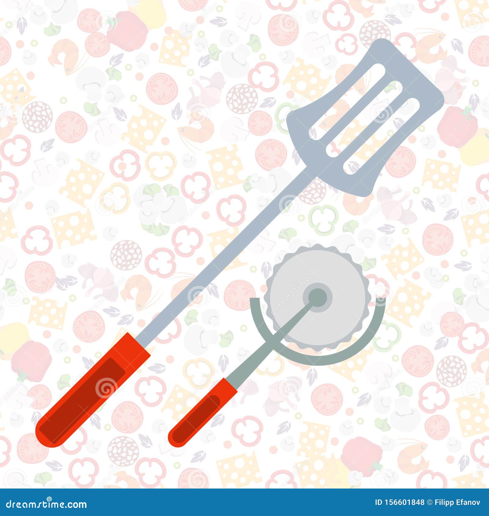 Spatula and Roller for Cutting Pizza Stock Illustration - Illustration ...