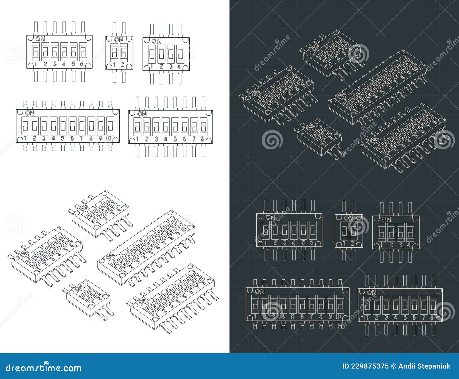SPDT Multi-pole Slide Switches Blueprints Stock Vector - Illustration ...