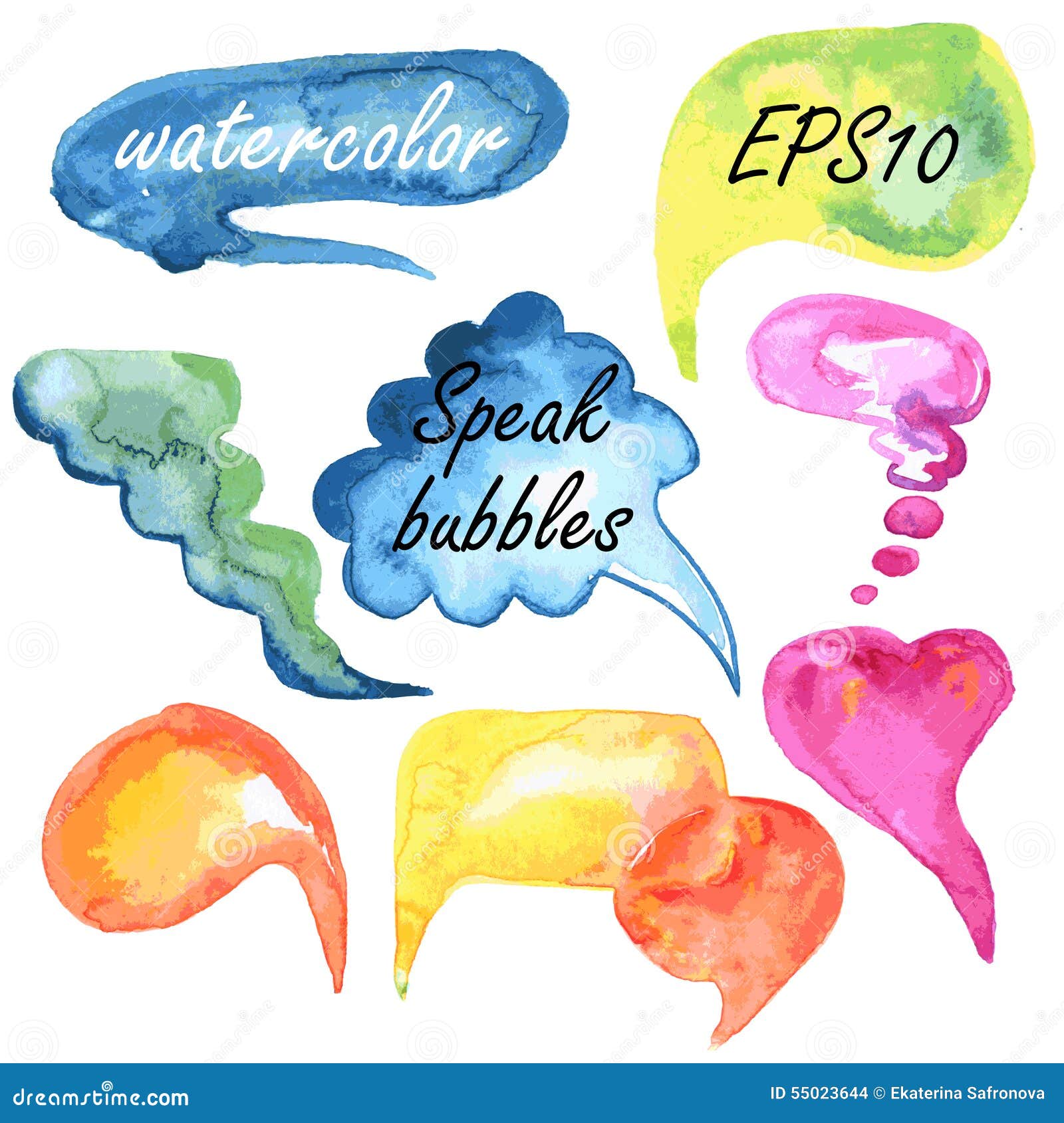 Speak Bubbles Watercolor Set Stock Vector - Illustration of banner ...