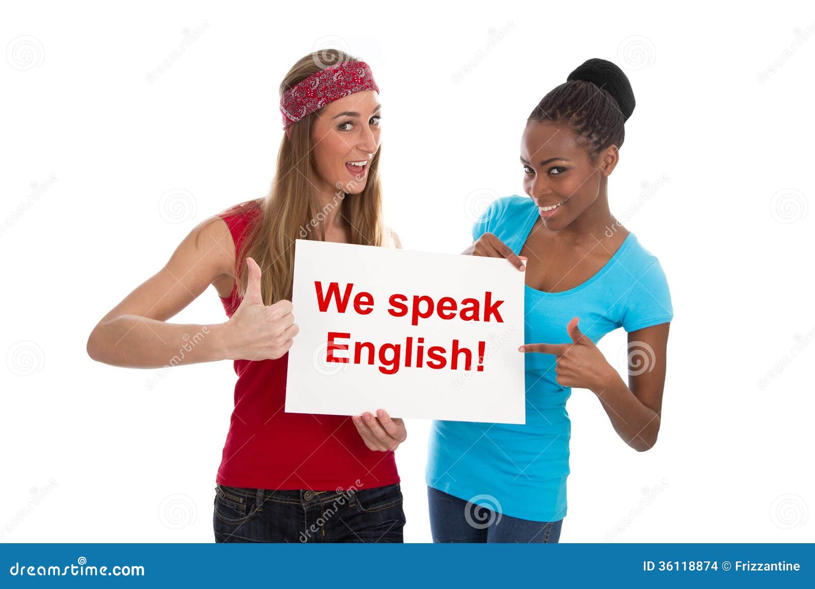 We Speak English - Two Women Isolated On White Stock Photo - Image ... We Speak English - Two Women Isolated On White Stock Photo - Image ...