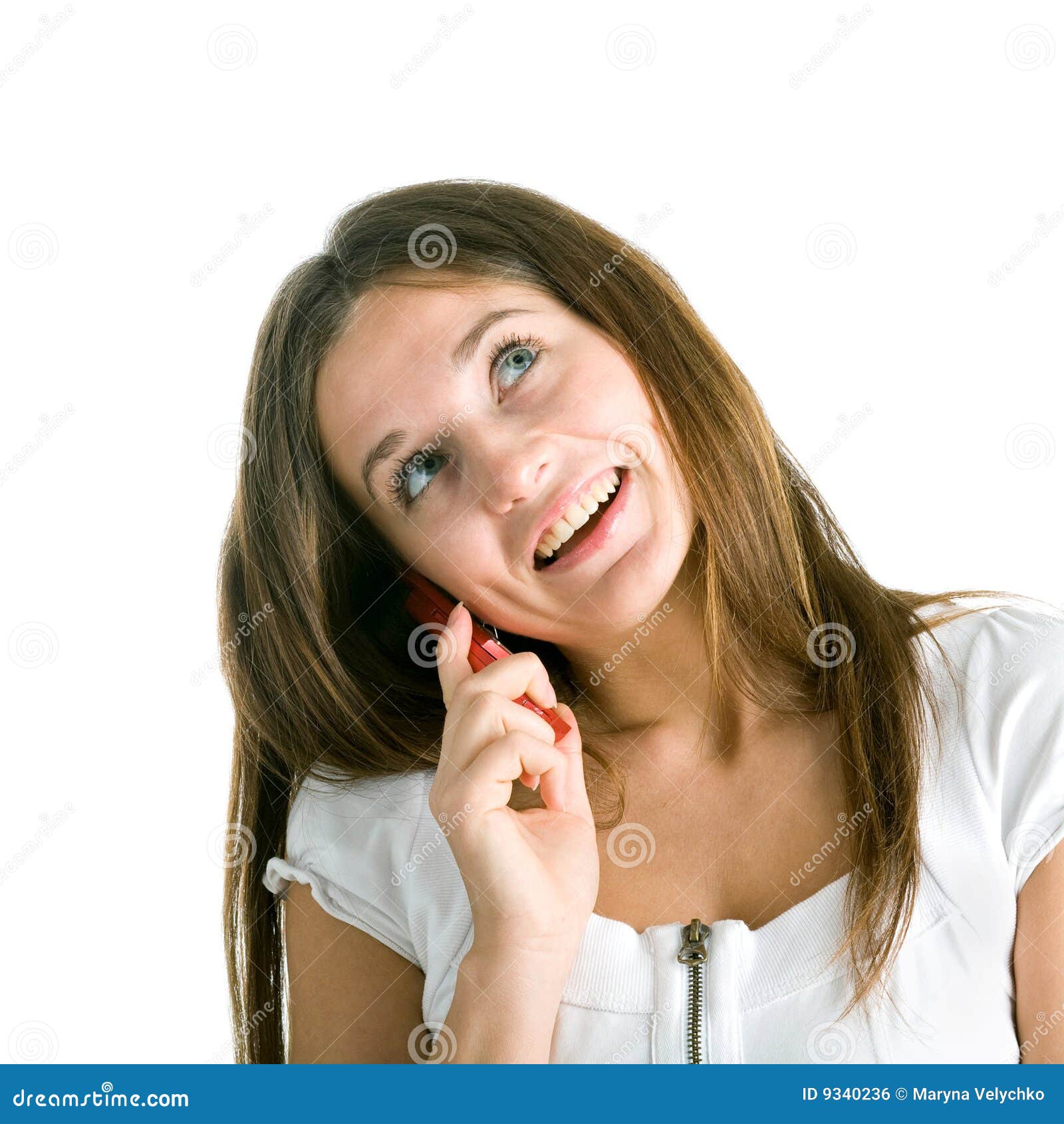 Speak by mobile phone stock photo. Image of finger, female - 9340236