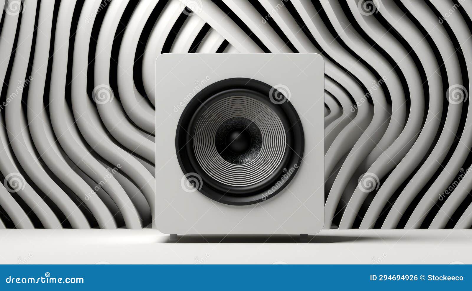 Minimalist Design: White Speaker on Striped Background Stock ...