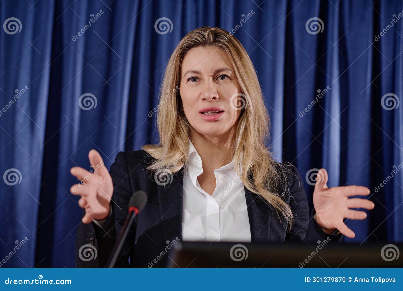 Speaker Giving Her Speech at Conference Stock Photo - Image of press ...