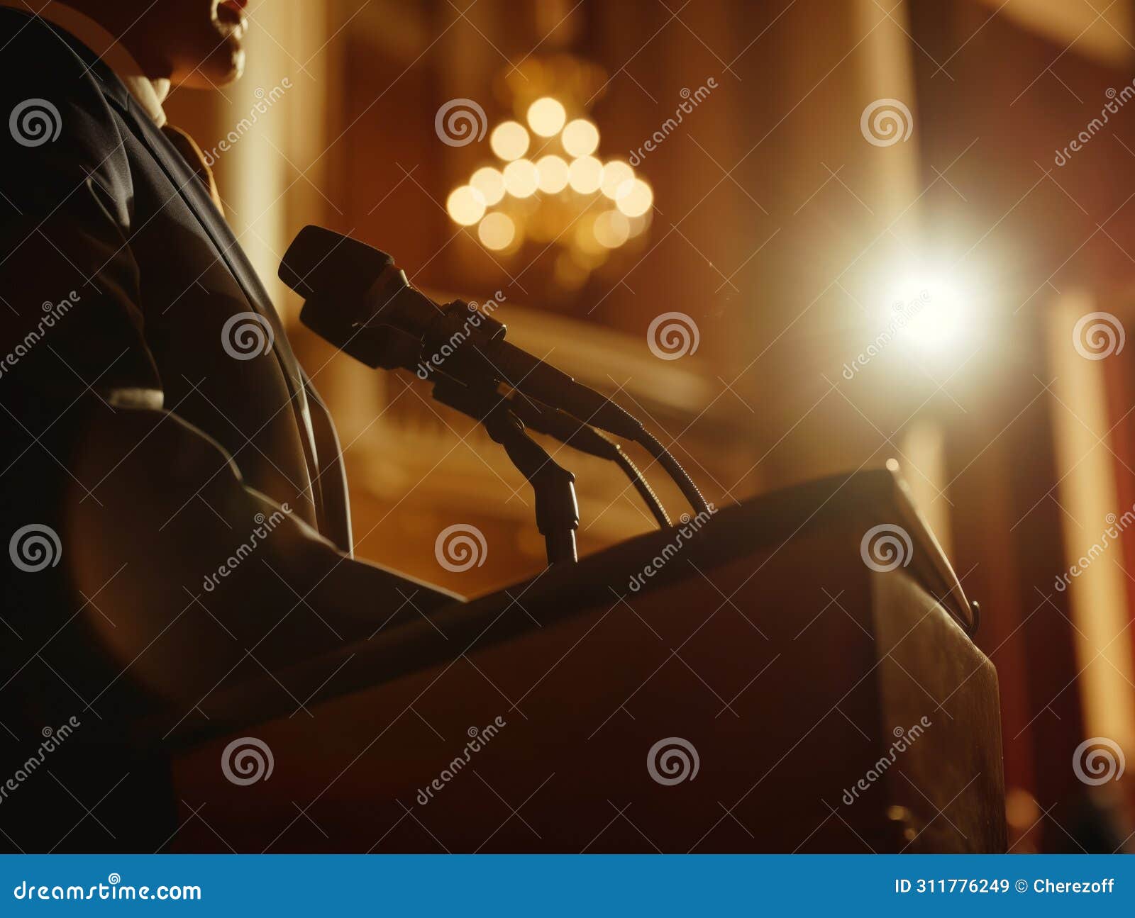 Speaker Giving Speech at Podium with Backlight Stock Image - Image of ...