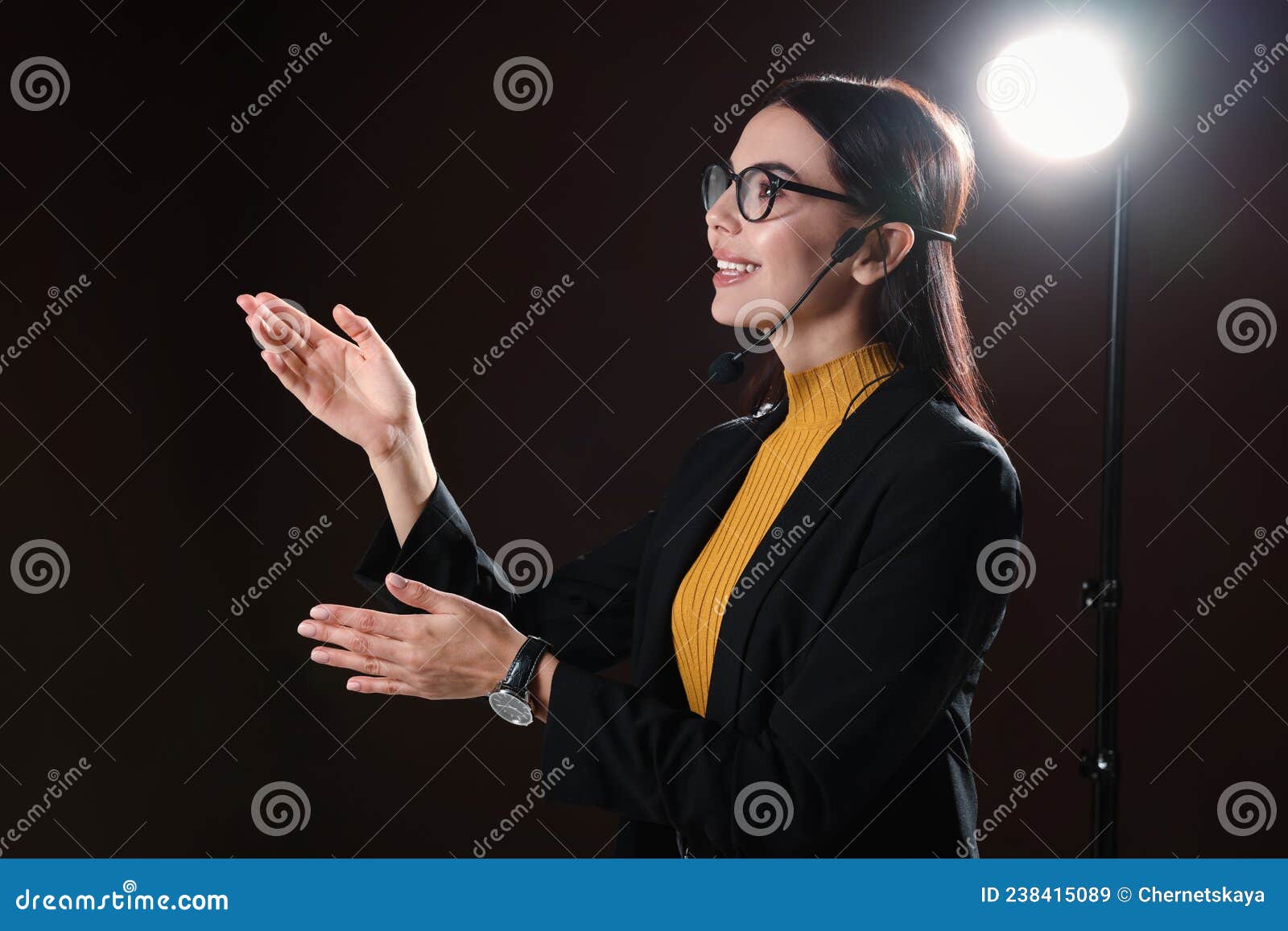 Motivational Speaker with Headset Performing on Stage Stock Image ...