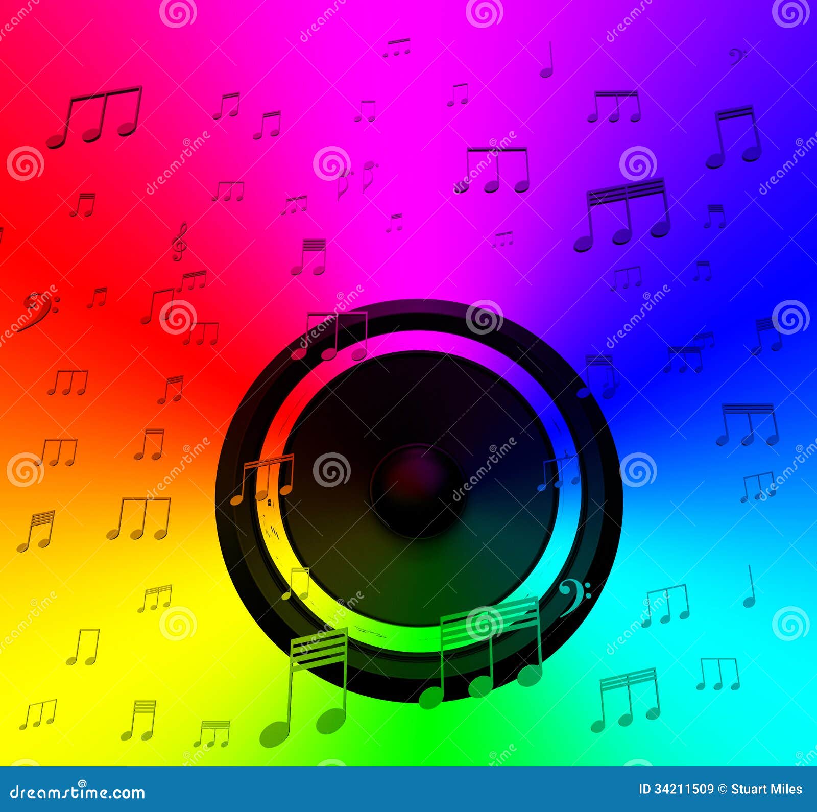 Speaker and Musical Notes Shows Music Disco Stock Illustration ...