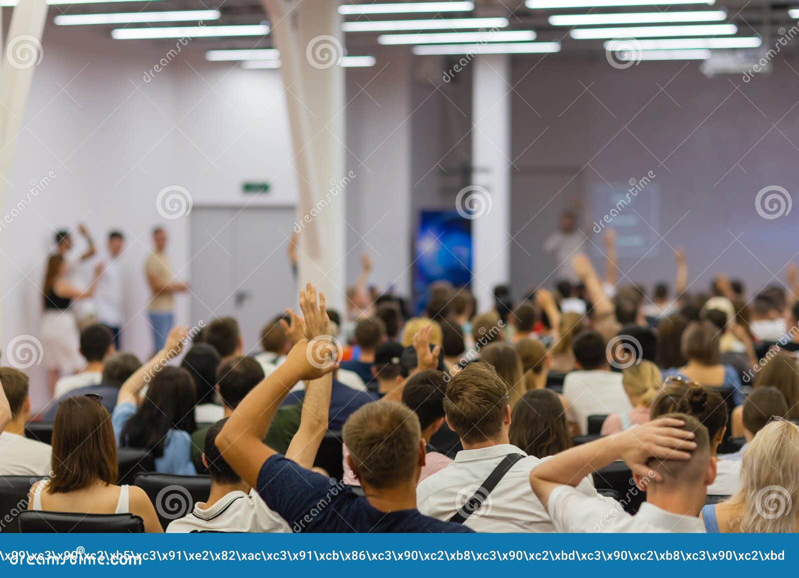 Speaker on the Podium. People at Conference Hall, Rear View. Editorial ...