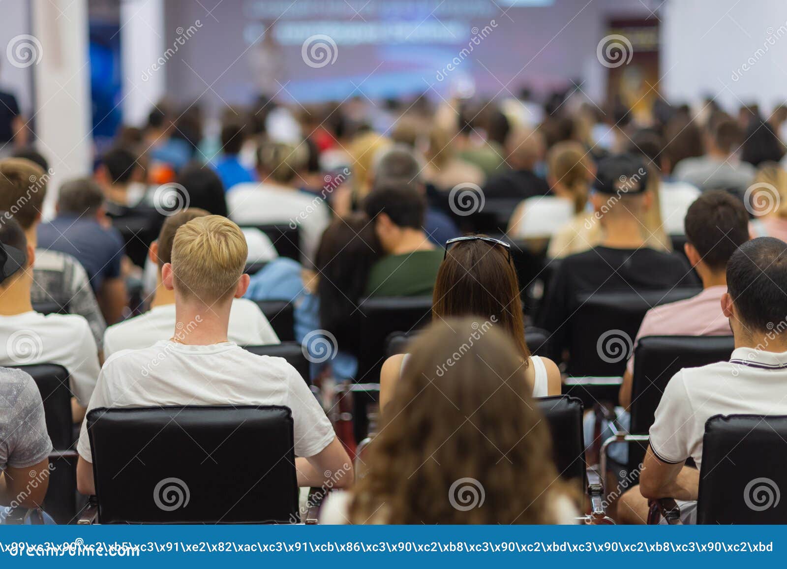 Speaker on the Podium. People at Conference Hall, Rear View. Editorial ...