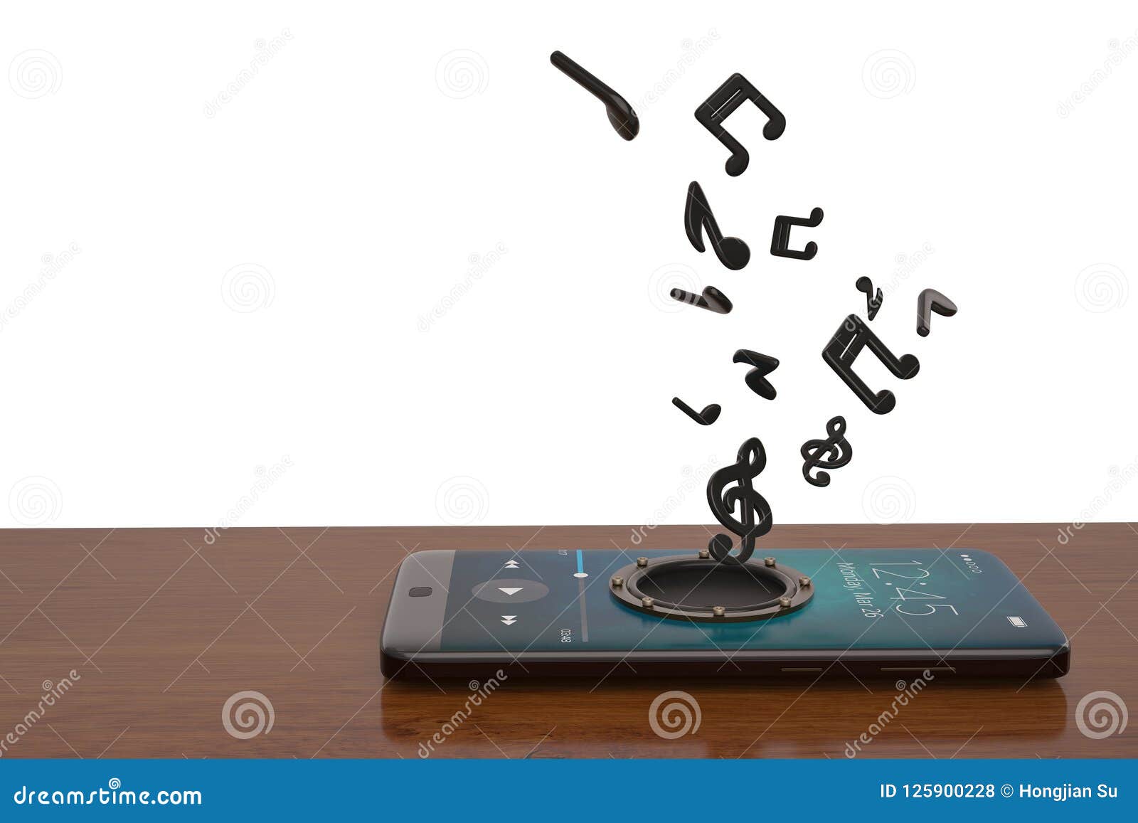 Speaker on Smartphone and Music Notes Audio Concept.3D Illustration ...