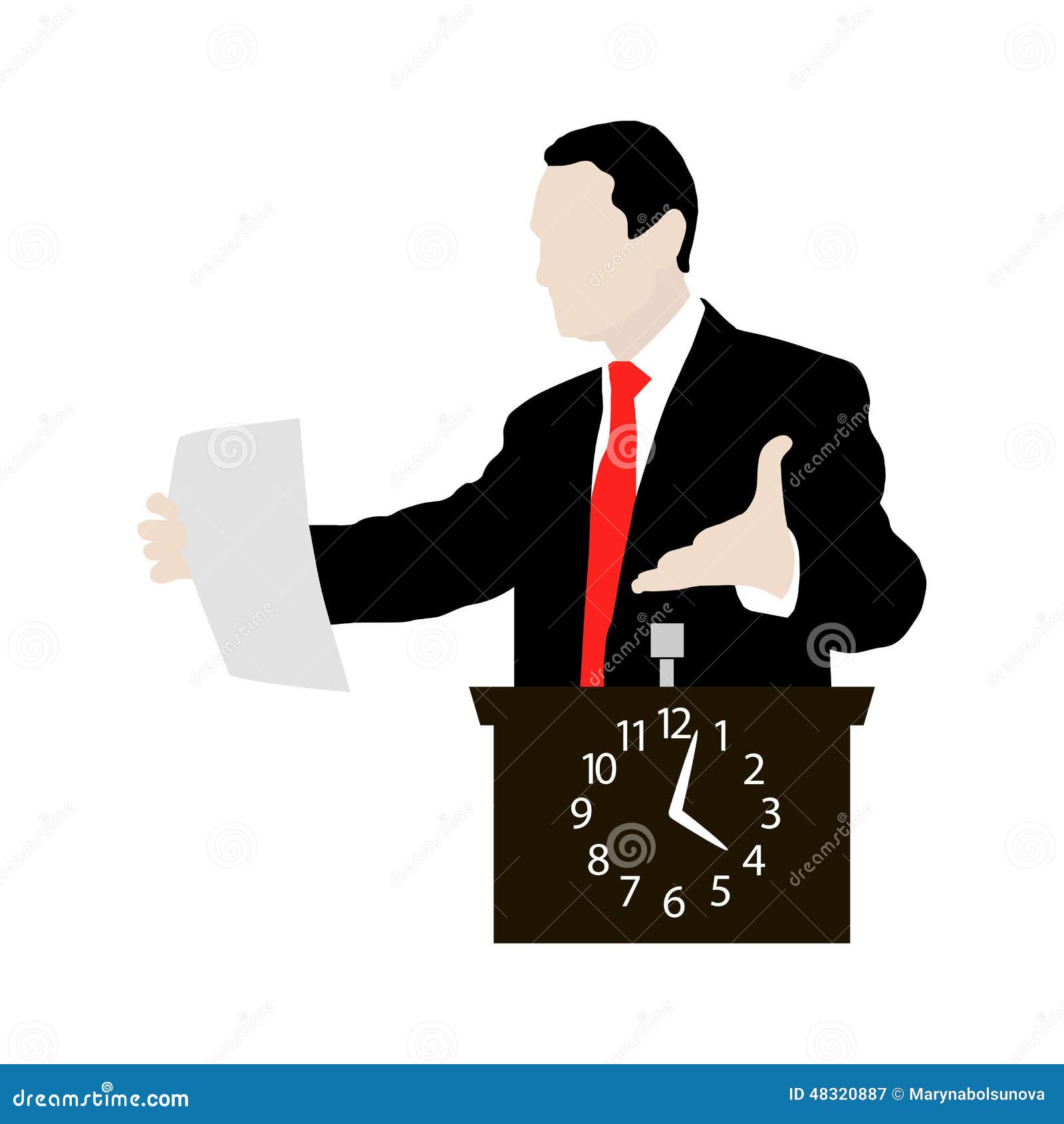 Speaker Stands Behind a Podium with Clock Stock Illustration ...
