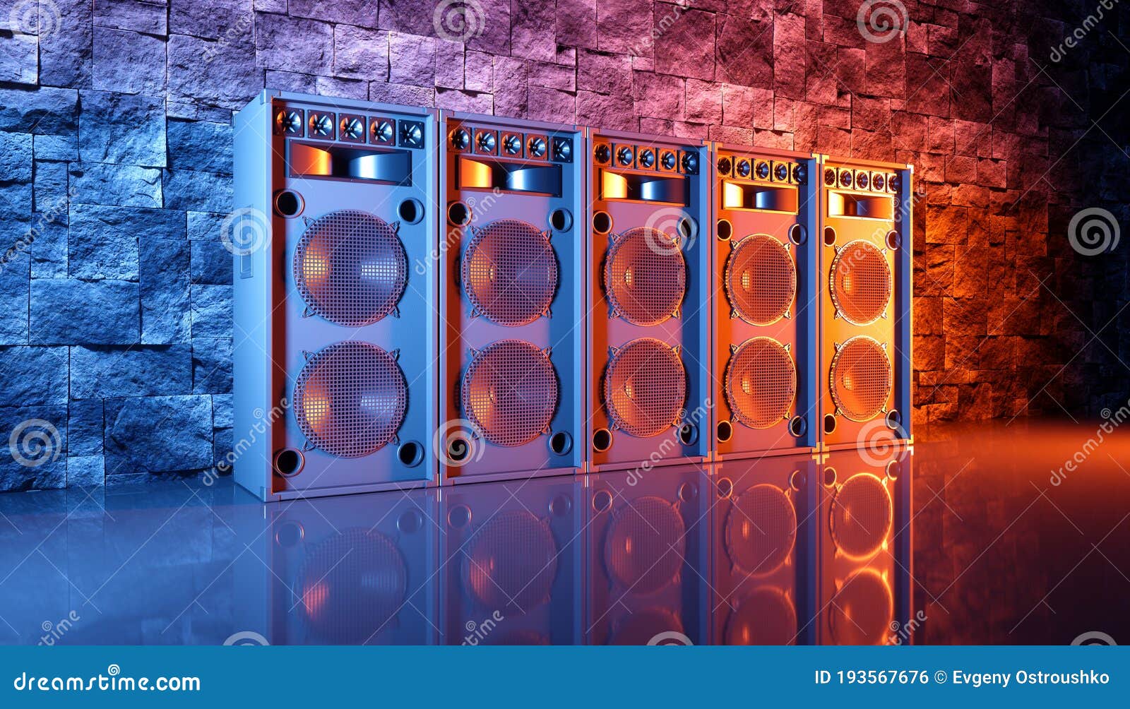 Speaker System on a Black Background in Blue and Orange Lighting Stock ...