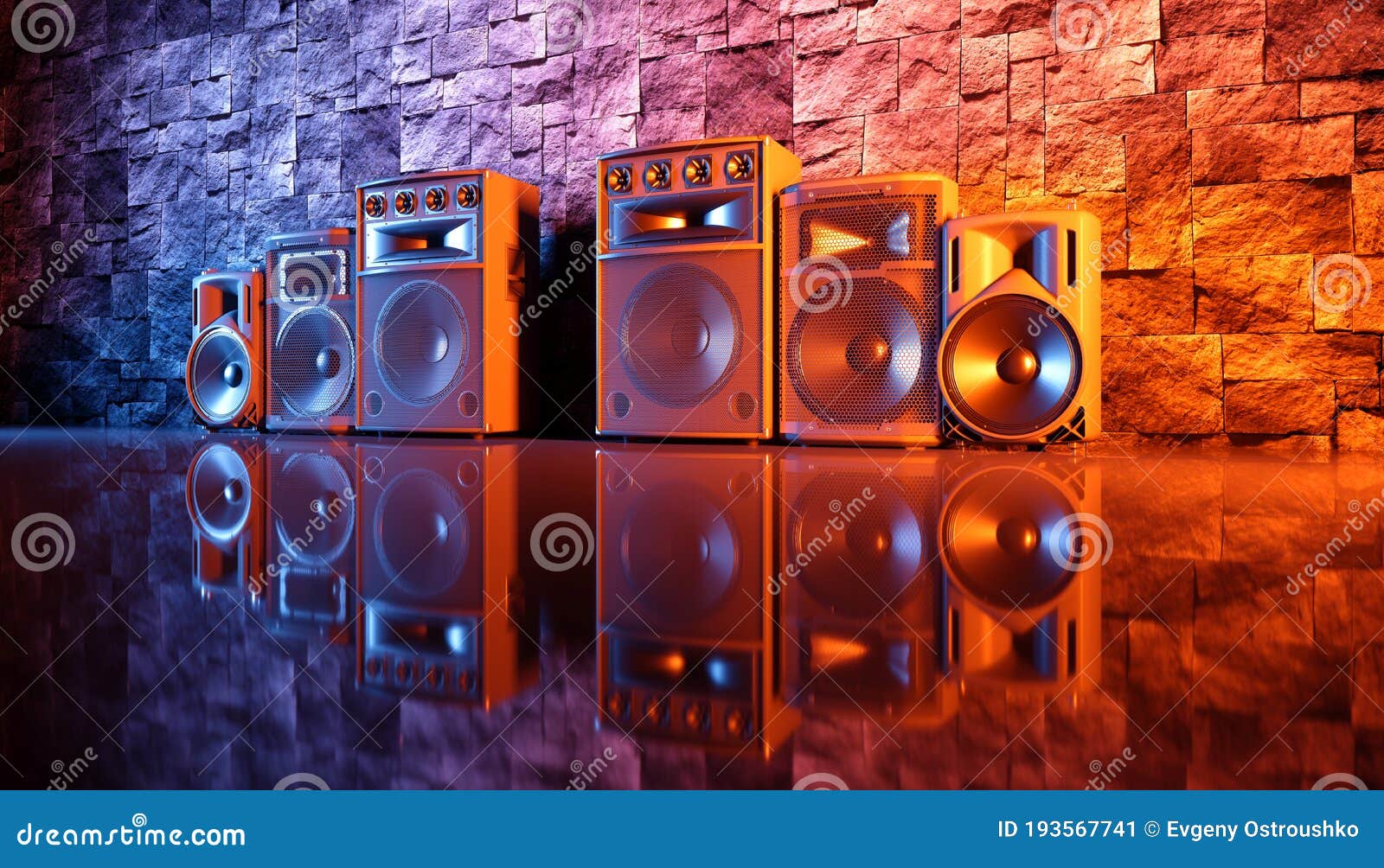 Speaker System on a Black Background in Blue and Orange Lighting Stock ...