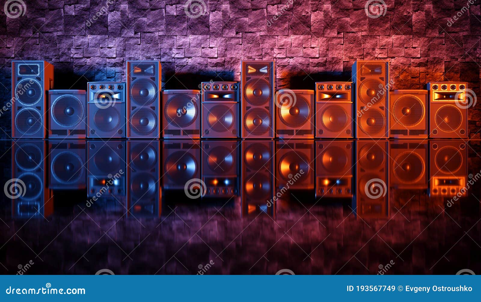 Speaker System on a Black Background in Blue and Orange Lighting Stock ...