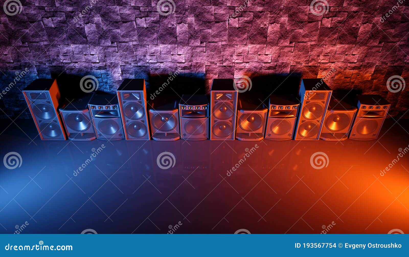 Speaker System on a Black Background in Blue and Orange Lighting Stock ...
