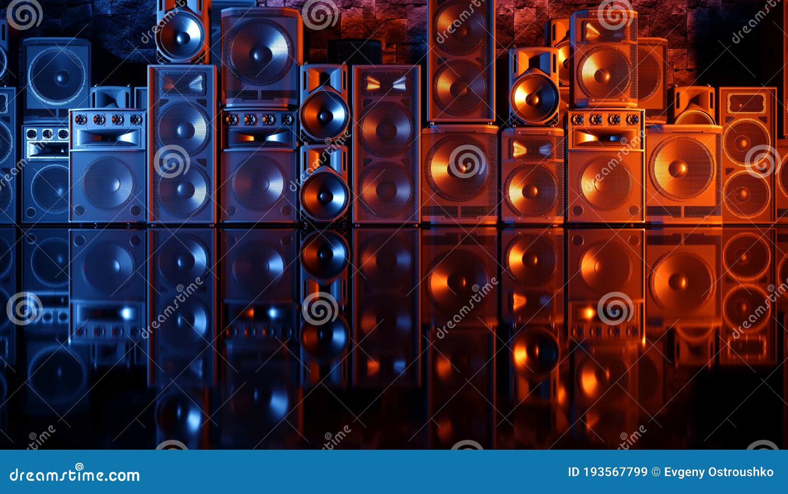 Speaker System on a Black Background in Blue and Orange Lighting Stock ...
