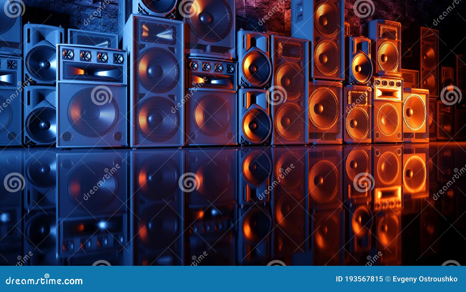 Speaker System on a Black Background in Blue and Orange Lighting Stock ...
