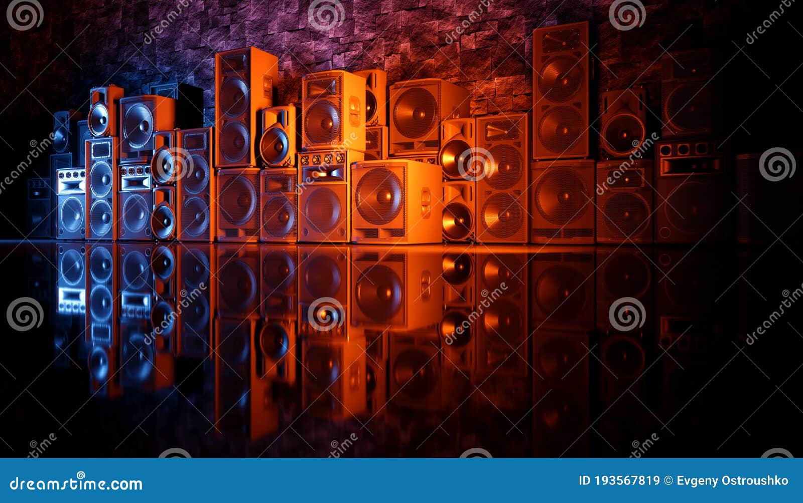 Speaker System on a Black Background in Blue and Orange Lighting Stock ...