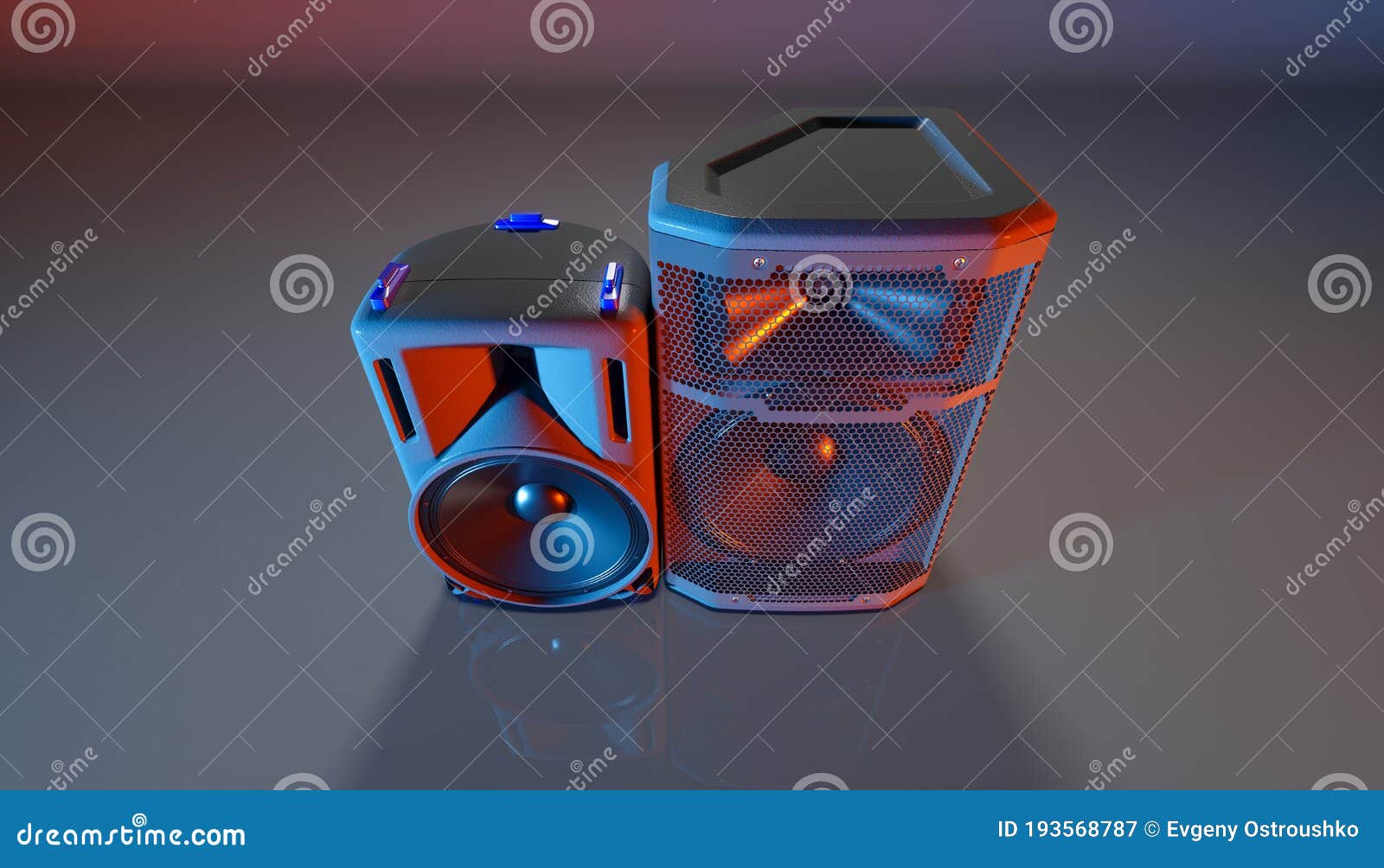 Speaker System on a Black Background in Blue and Orange Lighting Stock ...