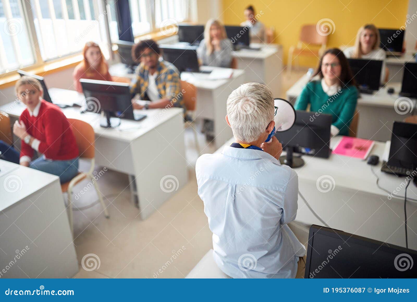 Back View of Teacher in the Classrom Stock Image - Image of background ...
