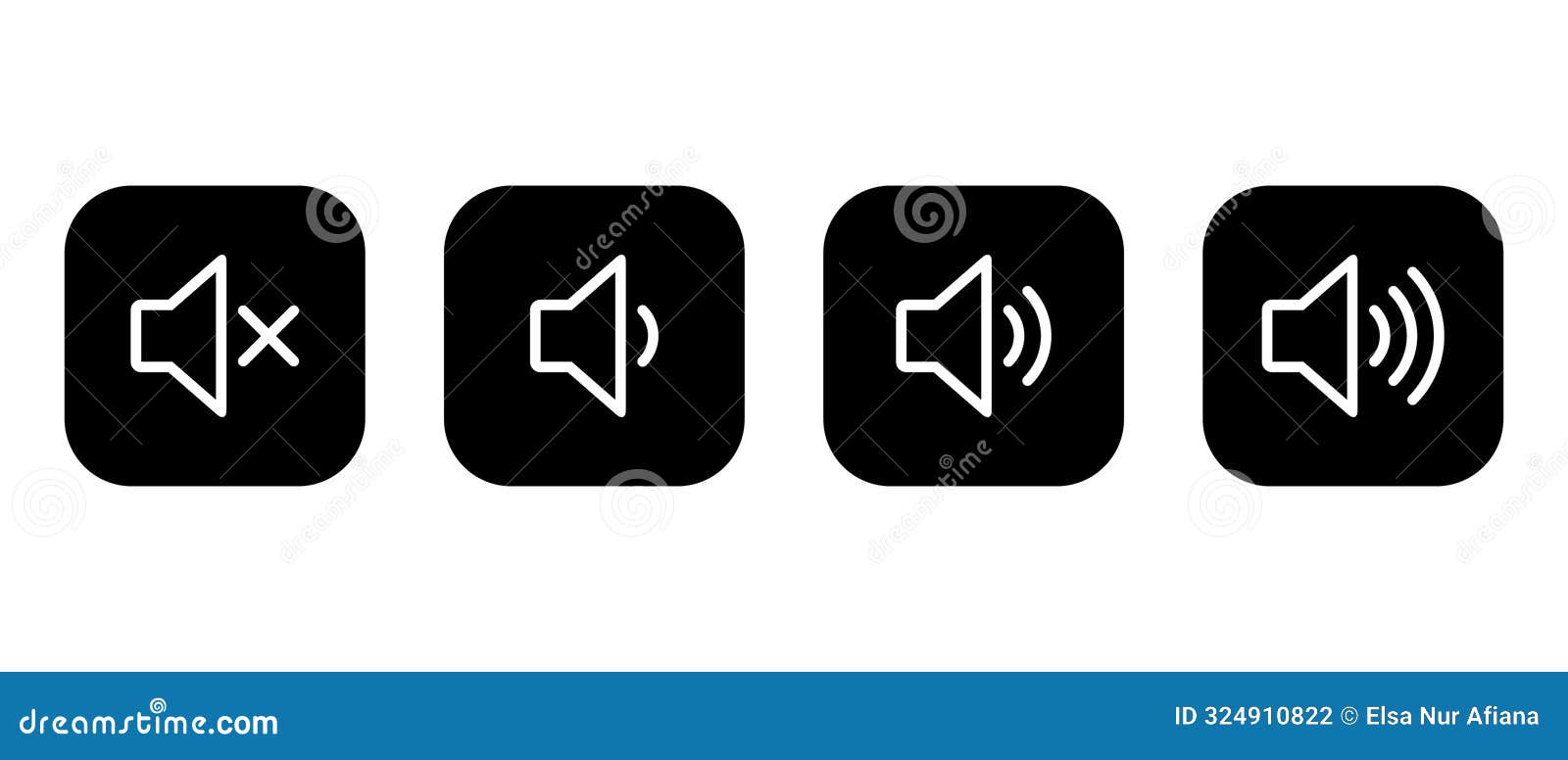 Speaker Volume Icon Set on Black Square. Level Sound Button Stock ...