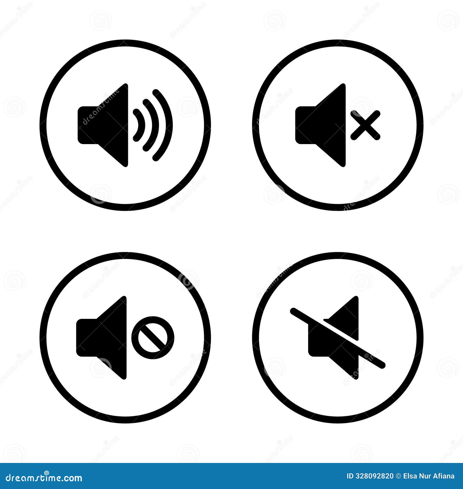 Speaker and Volume Off Icon on Circle Line Stock Illustration ...
