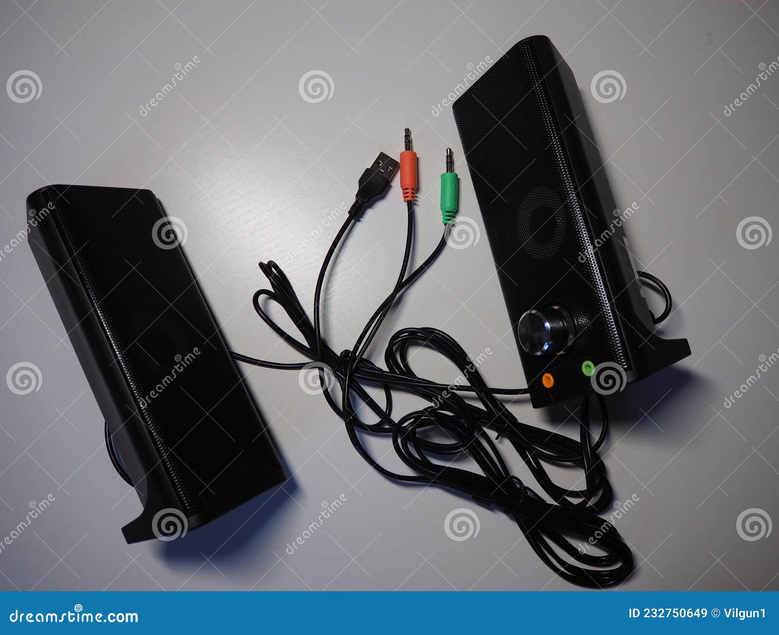 Speakers for a Personal Computer. Installed Audio System on the Desktop ...