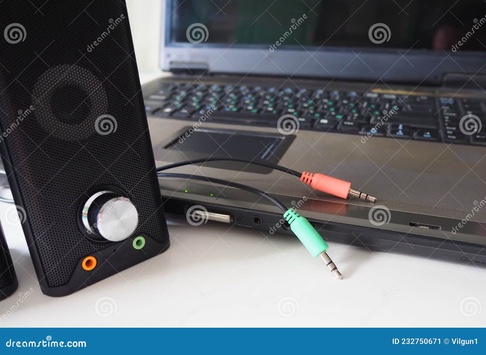 Speakers for a Personal Computer. Installed Audio System on the Desktop ...