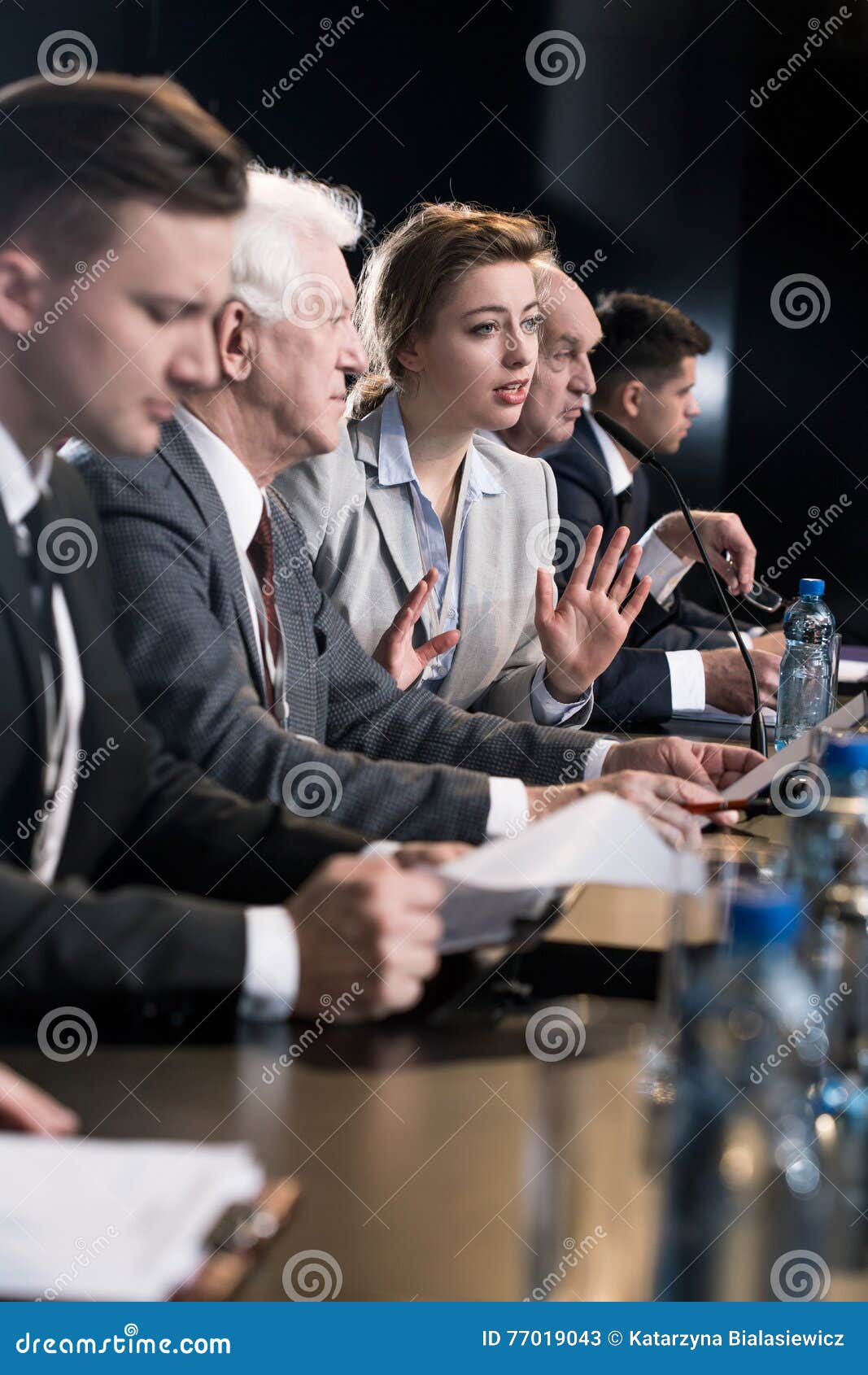 Speakers Taking Part in Press Conference Stock Image - Image of side ...