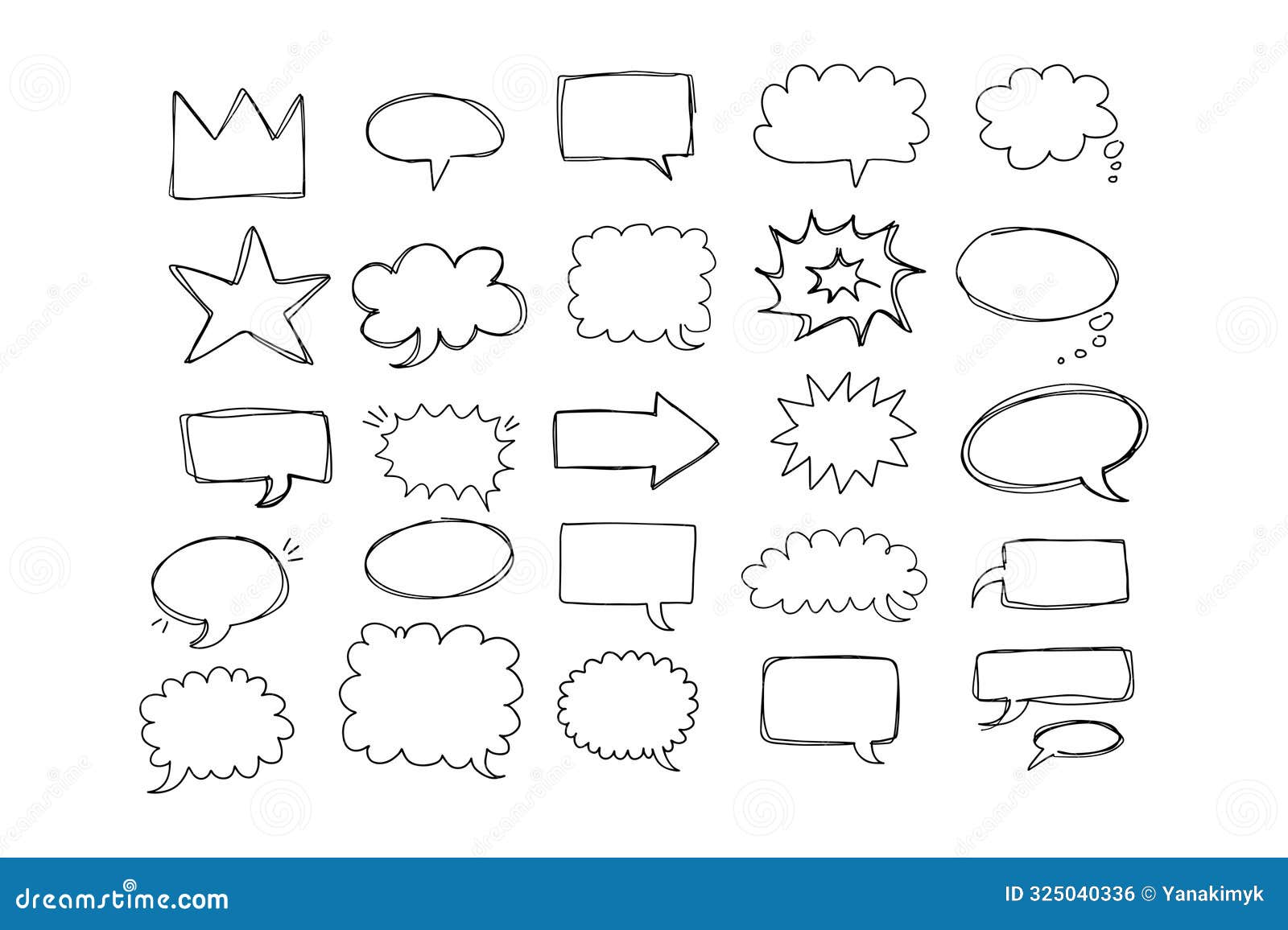 Speaking Hand Drawn Doodle Bubbles Set. Talk Clouds Sketch Frames ...