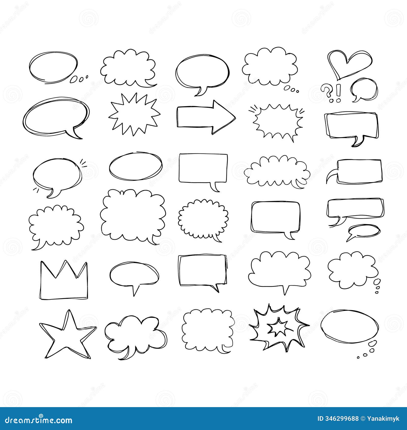 Speaking Hand Drawn Doodle Bubbles Set. Talk Clouds Sketch Frames ...