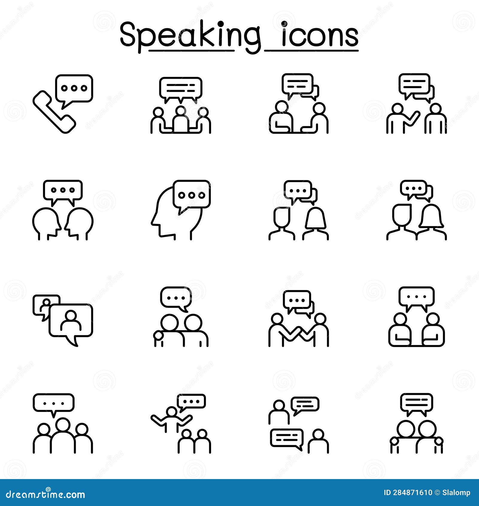 Speaking Icon Set in Thin Line Style Stock Vector - Illustration of ...