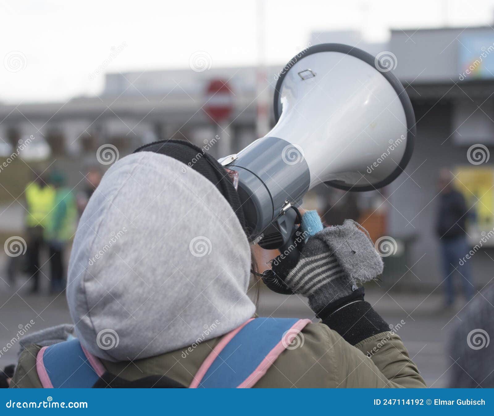 Speaking or Talking into a Megaphone Stock Photo - Image of efficiency ...