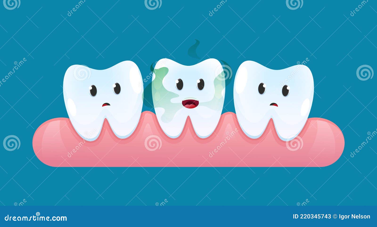 Halitosis Concept Of Cartoon Tooth With Bad Breath On The Green ...