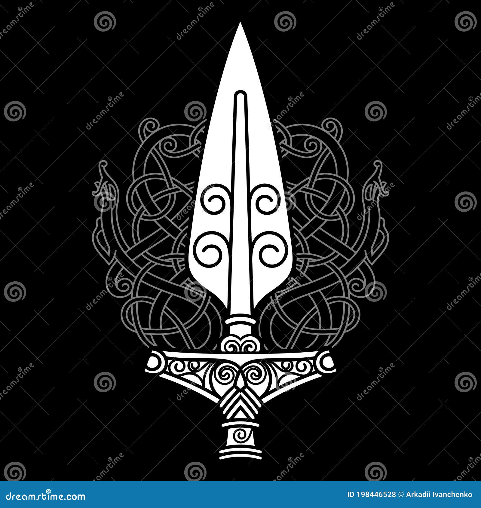 The Spear Of The God Odin - Gungnir. Two Ravens And Scandinavian ...
