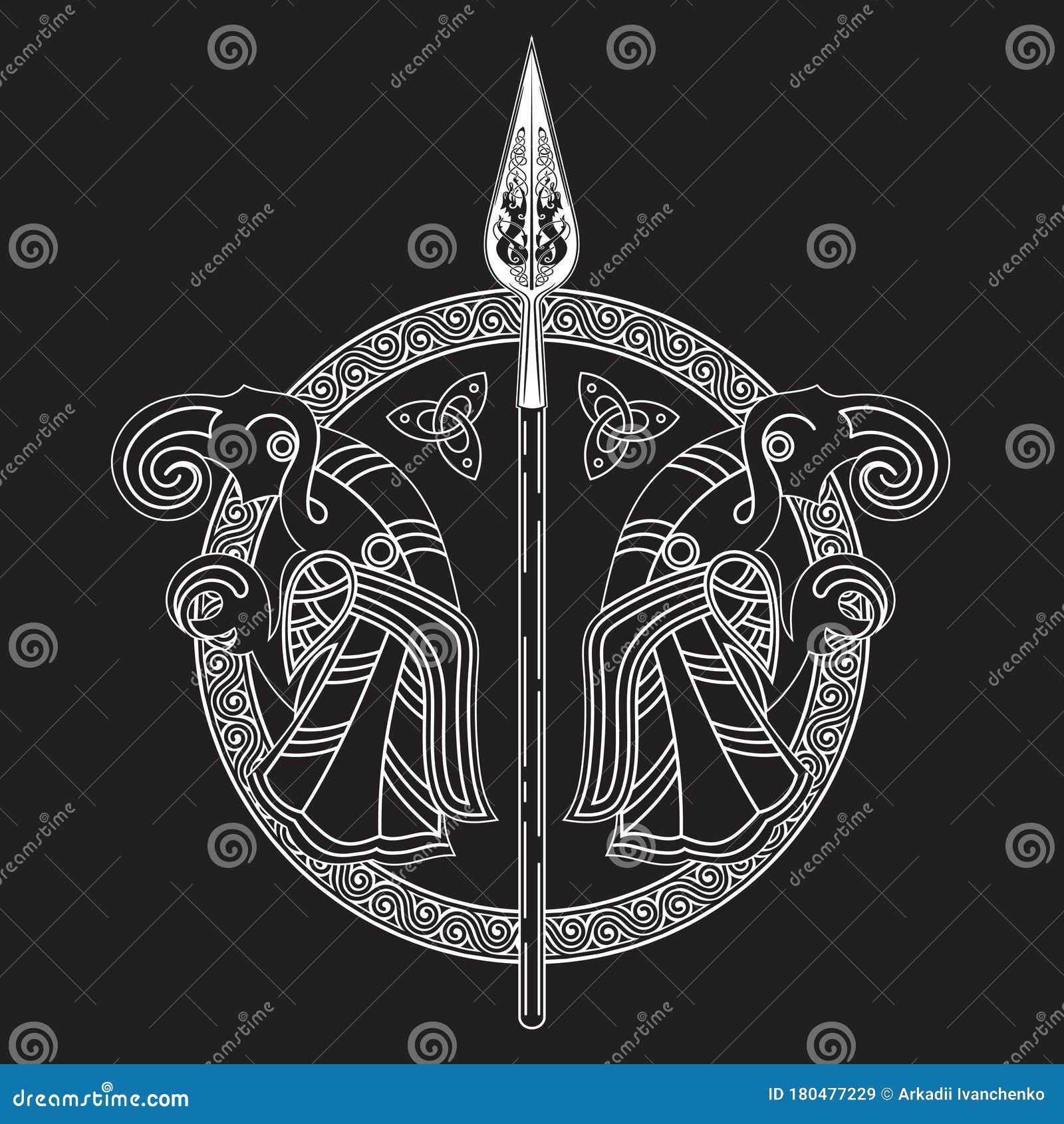 The Spear of the God Odin - Gungnir. Two Ravens and Scandinavian ...