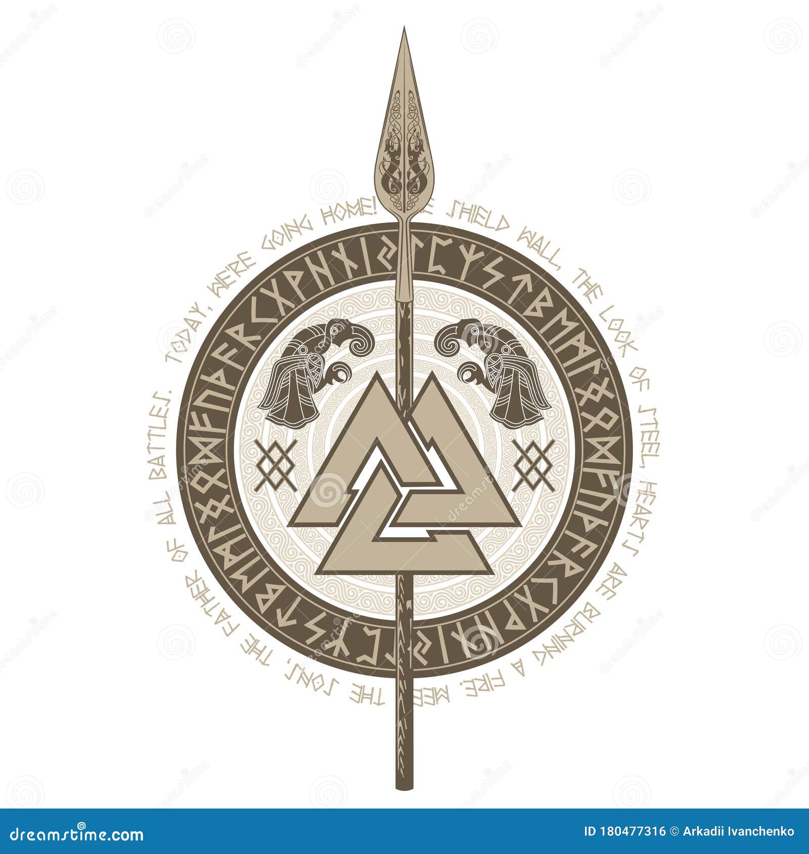 The Spear of the God Odin - Gungnir. Two Ravens and Scandinavian ...