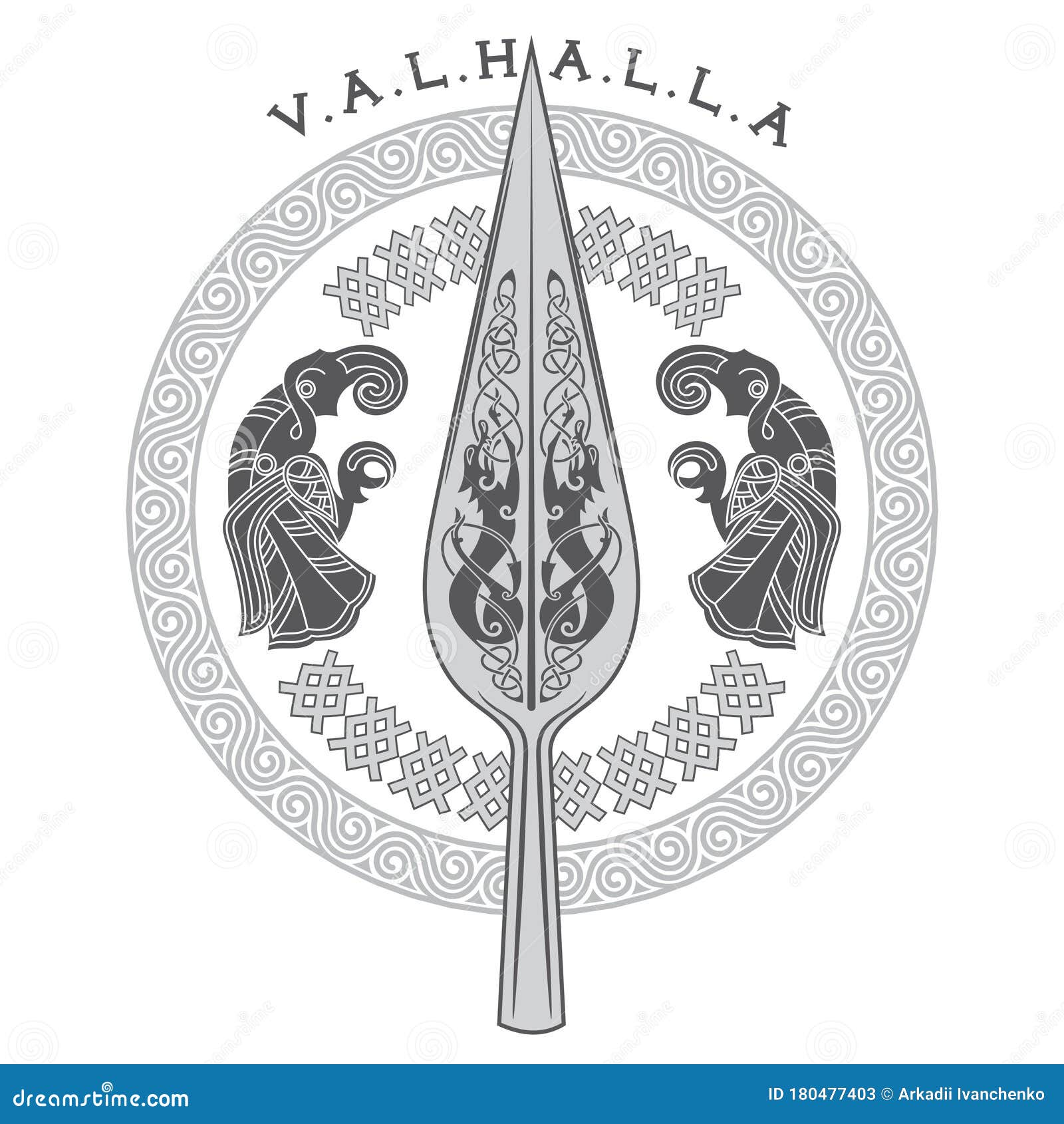 The Spear of the God Odin - Gungnir. Two Ravens and Scandinavian ...