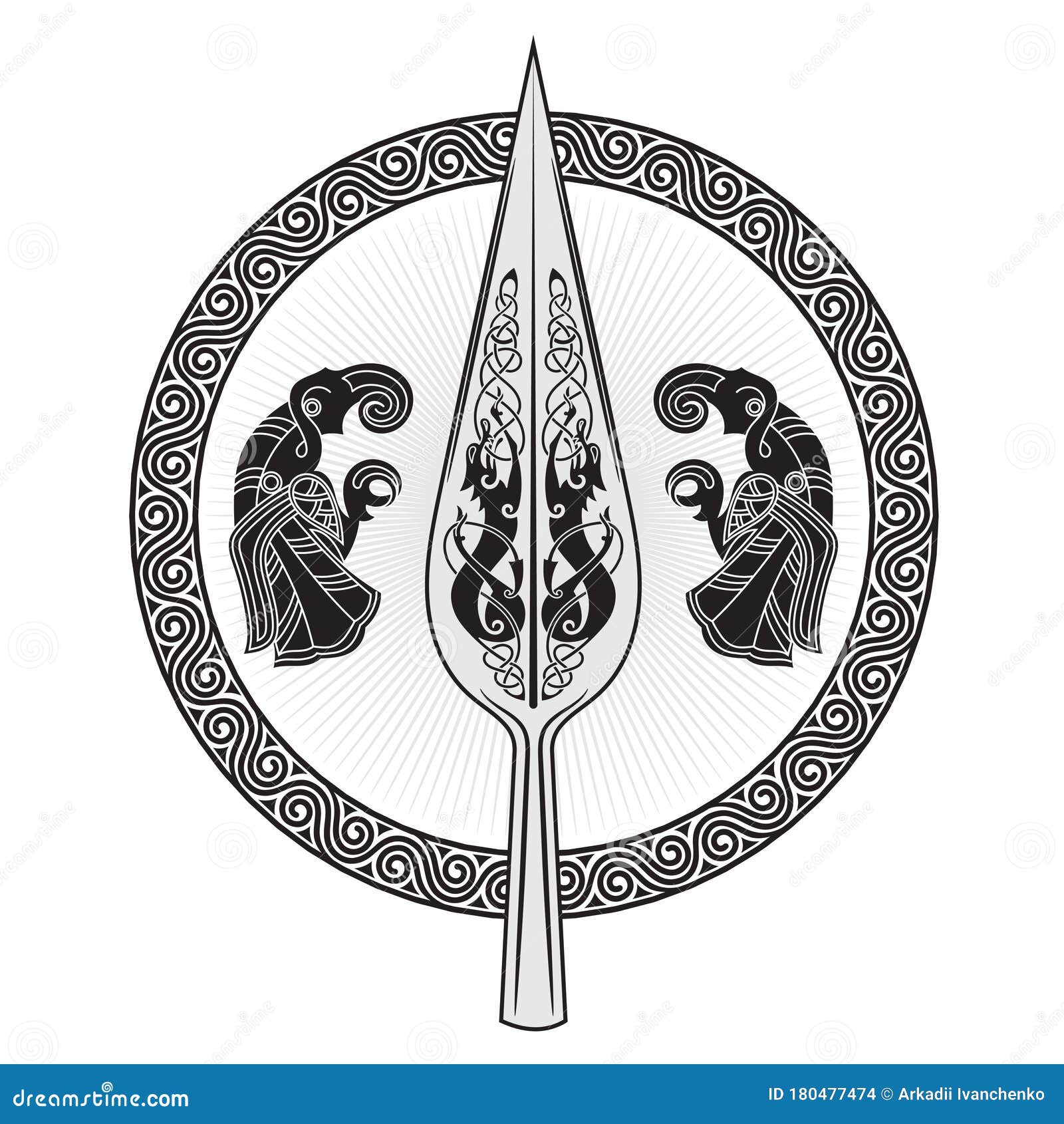 The Spear of the God Odin - Gungnir. Two Ravens and Scandinavian ...