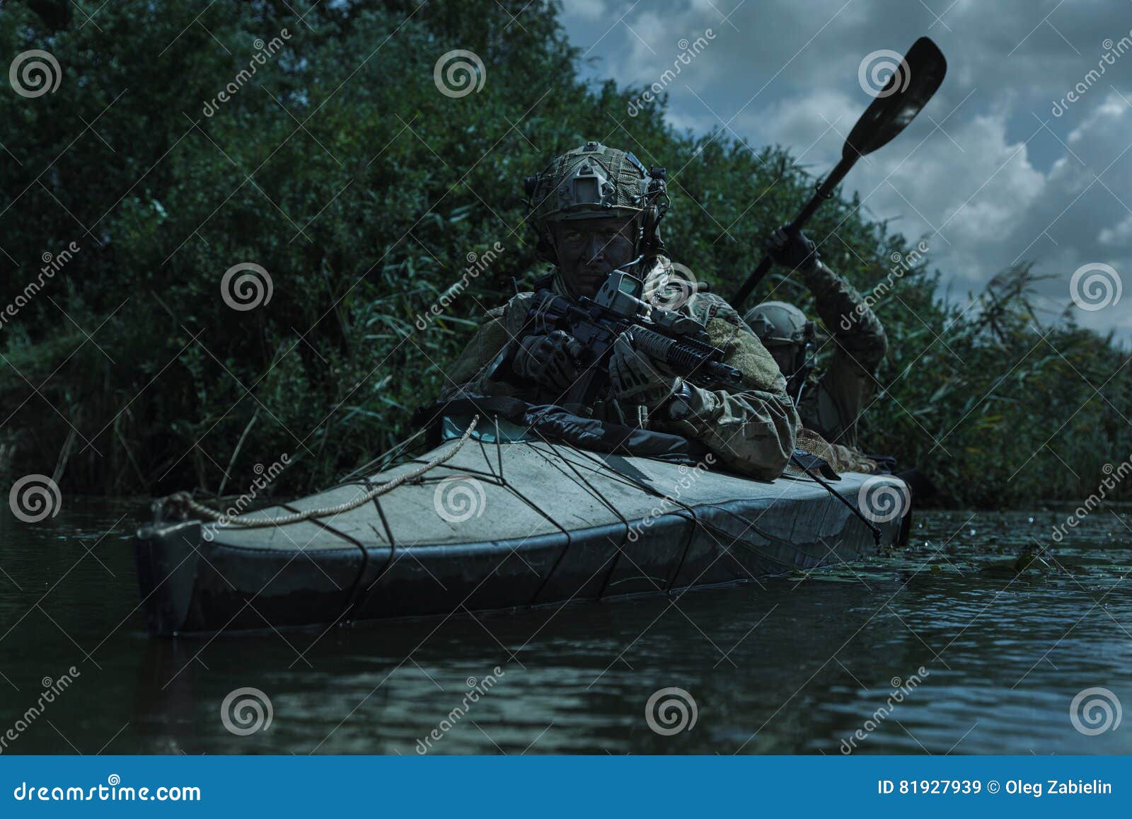 Spec Ops in the Military Kayak Stock Image - Image of weapons, task ...