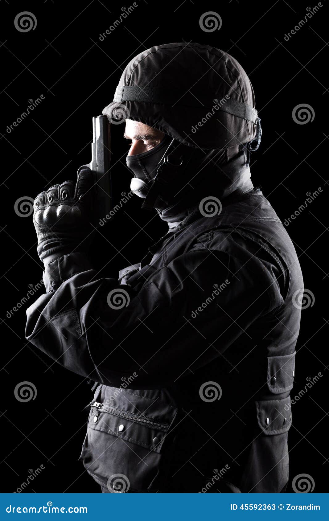 Spec Ops Soldier on Black Background Stock Image - Image of swat ...