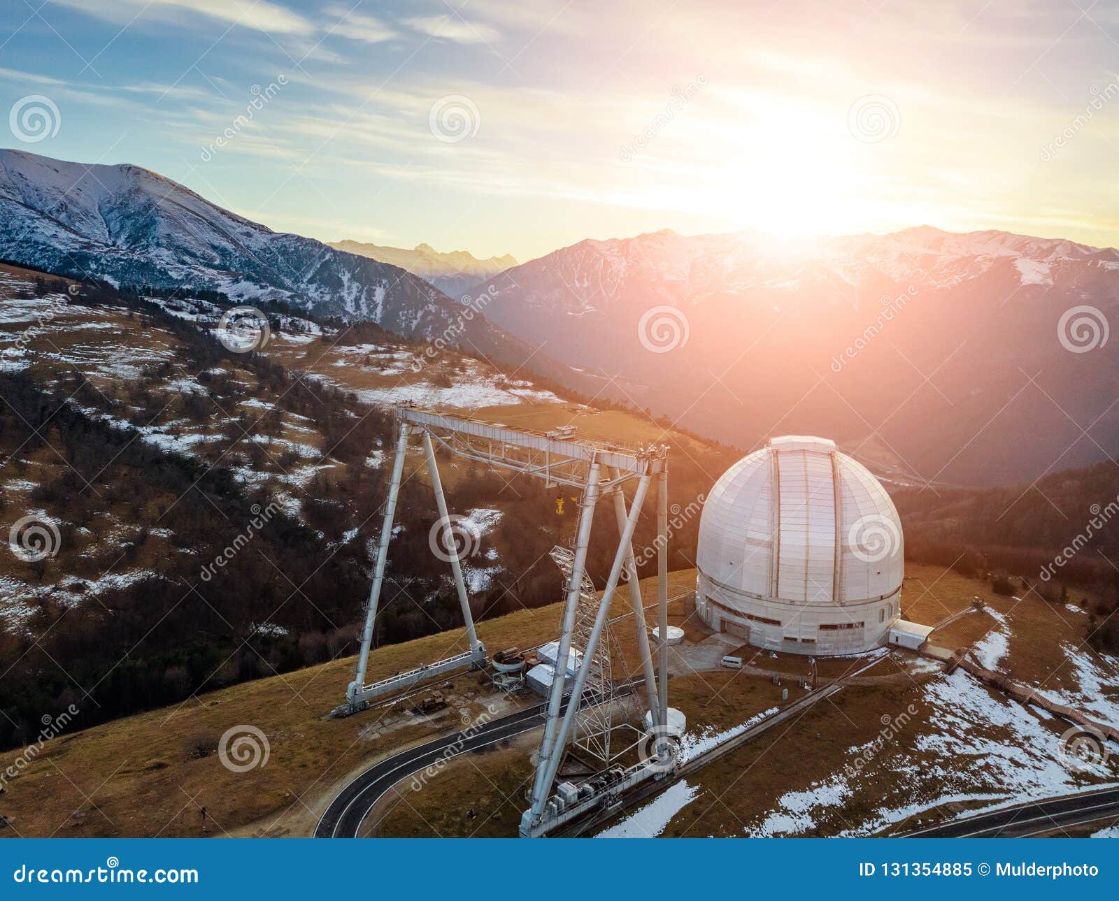 Special Astrophysical Observatory in the Evening. Aerial View Stock ...