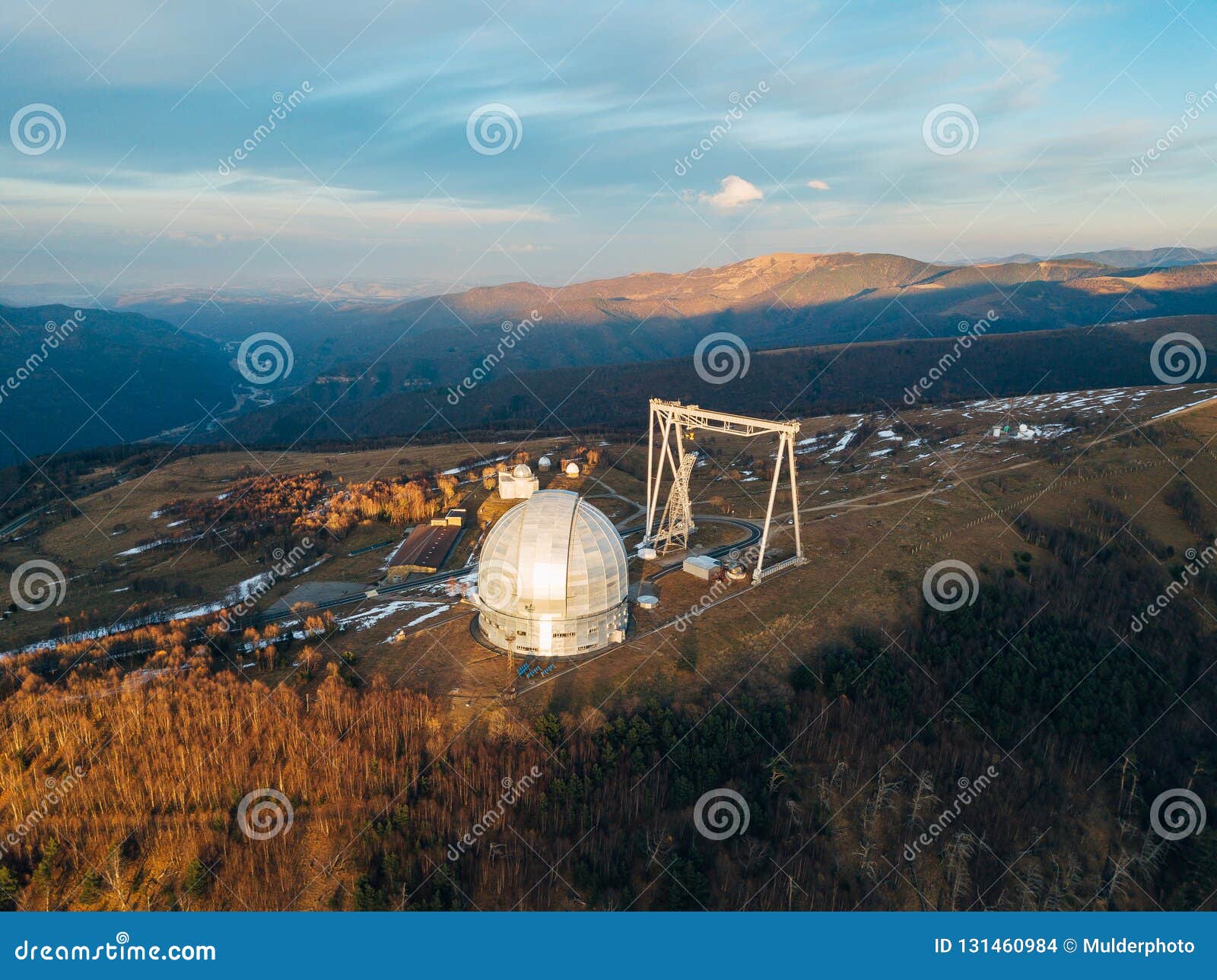 Special Astrophysical Observatory in the Evening. Aerial View Stock ...
