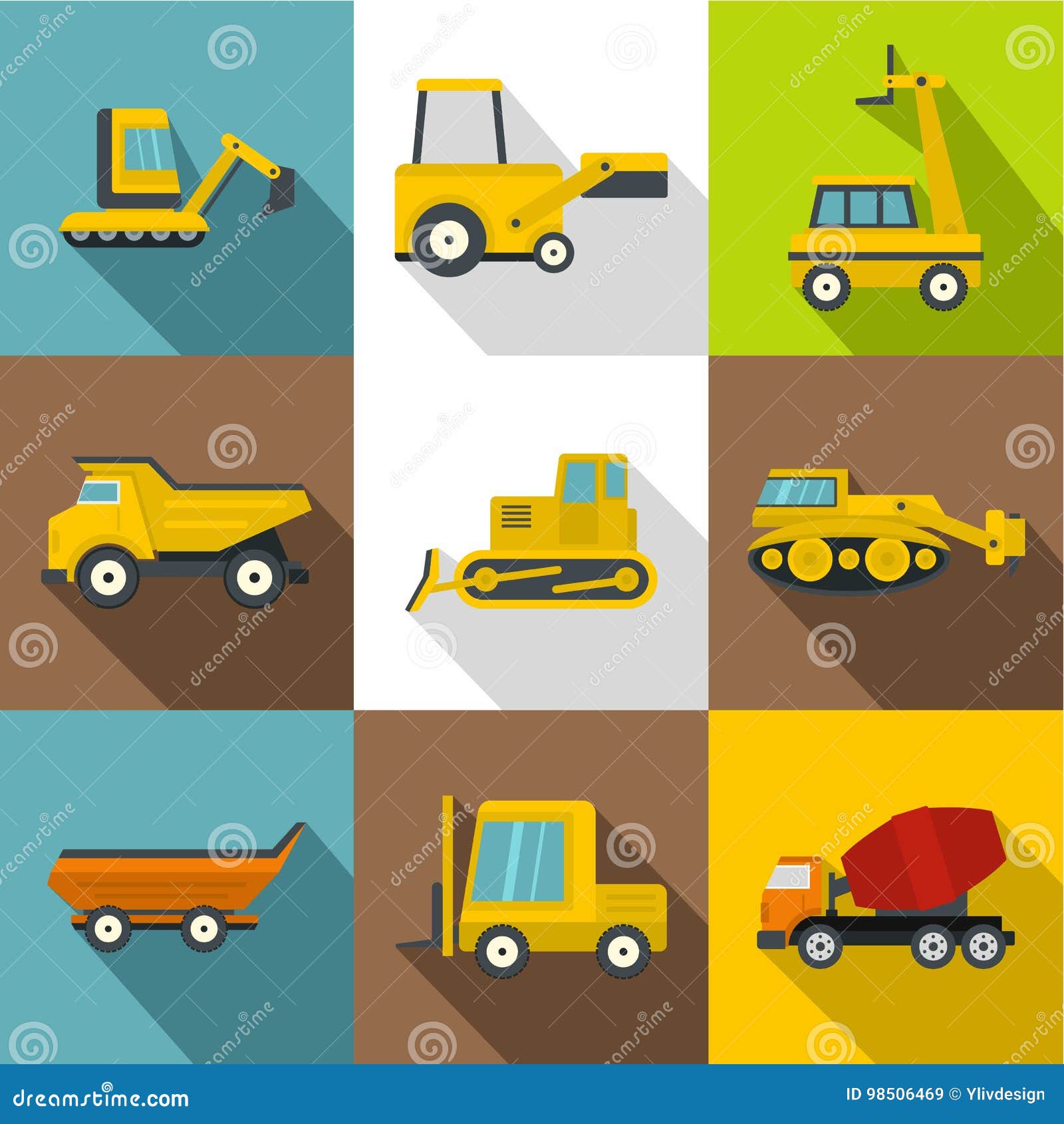 Special Construction Vehicles Icons Set Stock Vector - Illustration of ...